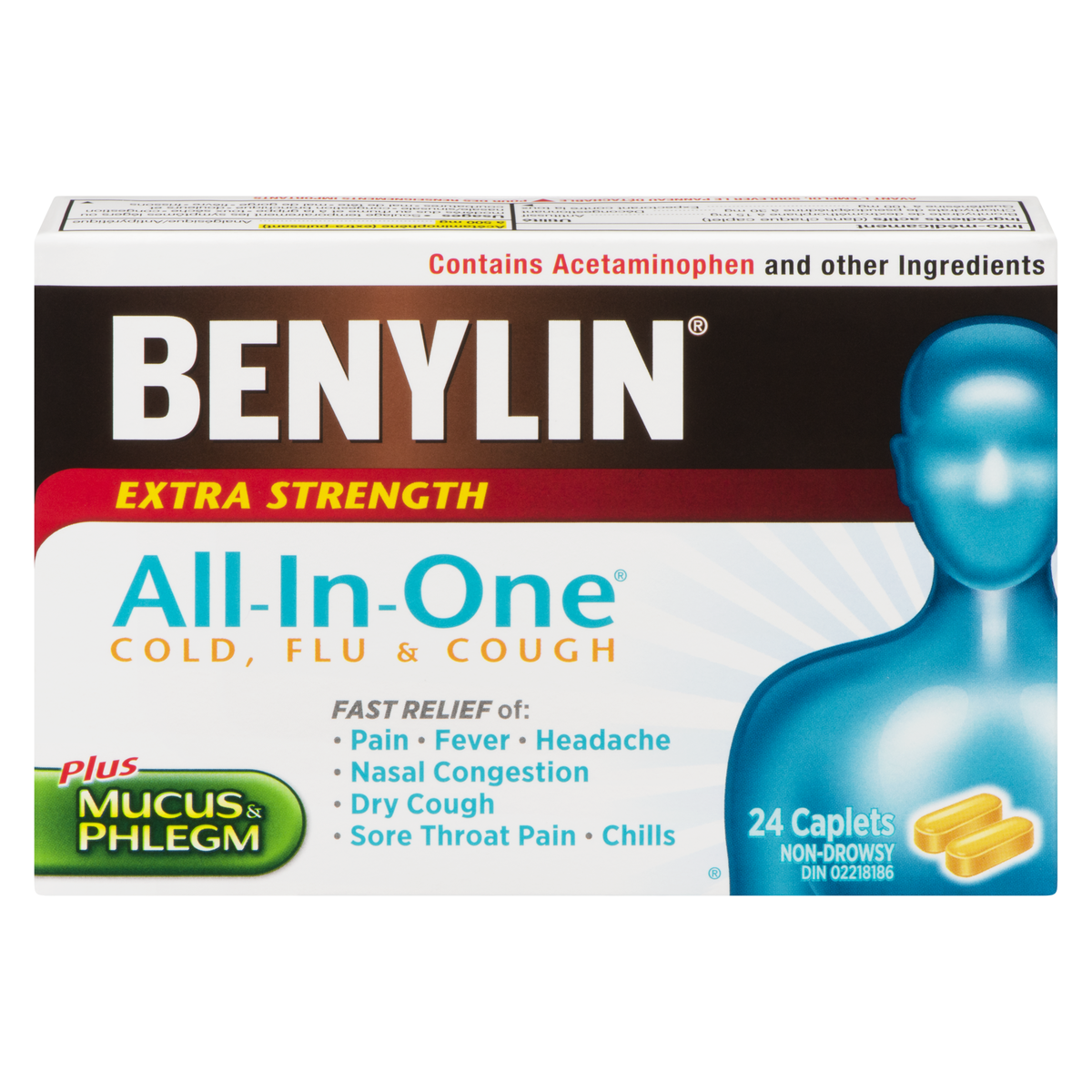 Benylin All-in-One Cold & Flu Relief - 24 Caplets – Symington Pharmacy