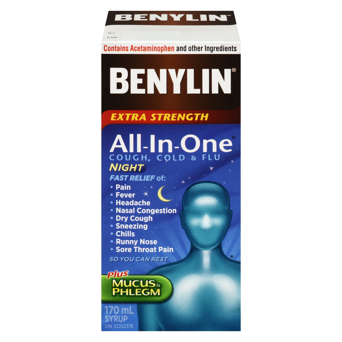 Benylin All-In-One plus Mucus & Phlegm Night Extra Strength Syrup, 170 ...