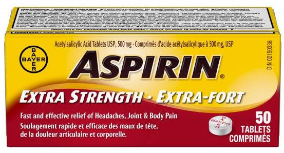 Aspirin Extra Strength 500mg Tablets – 50 Count – Symington Pharmacy