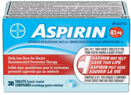 Aspirin Daily Low Dose 81 mg Enteric Coated Tablets - 30 Count ...