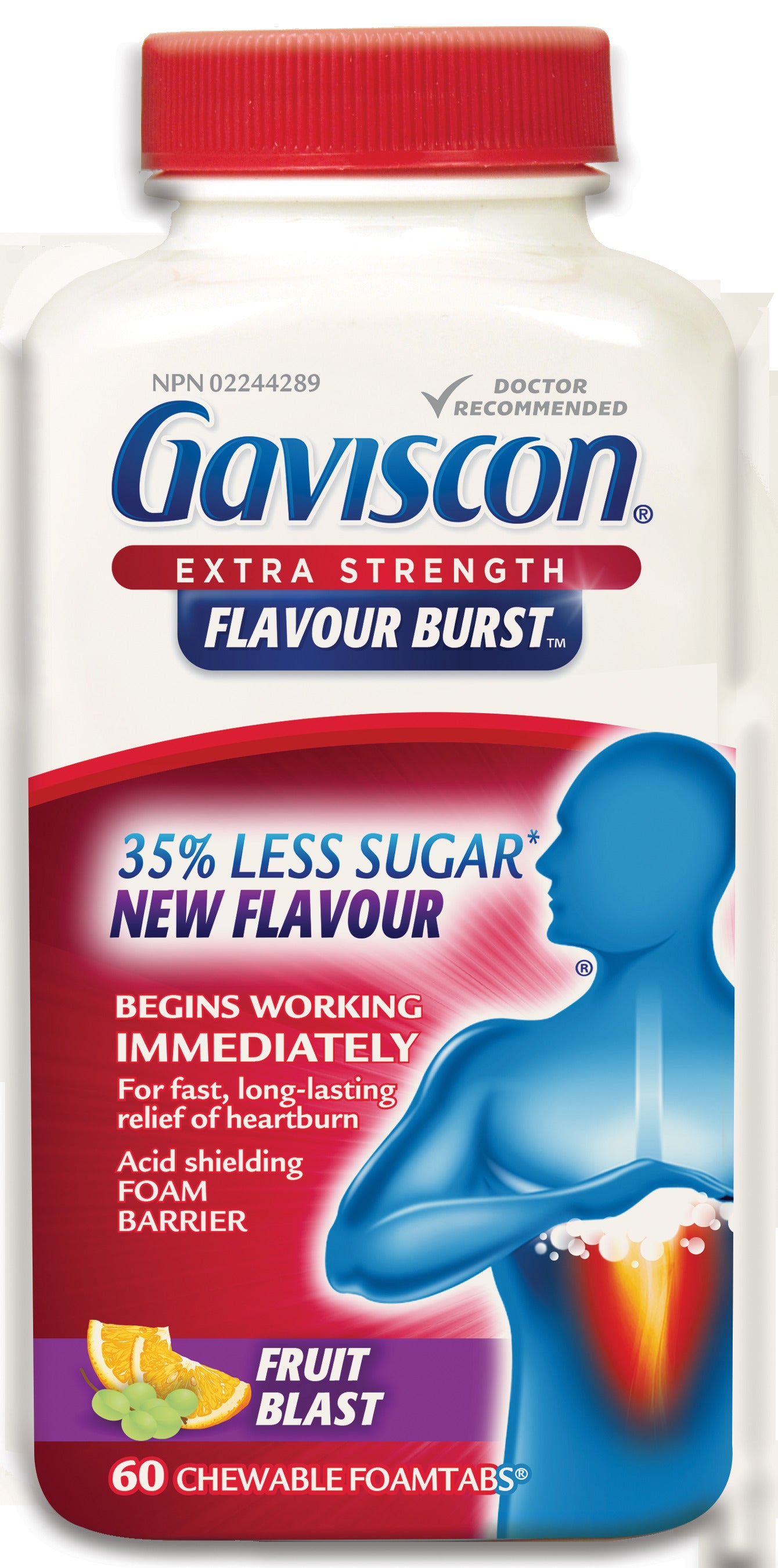 Gaviscon Extra Strength Chewable Foam Tabs Fruit Blast 60 Count ...